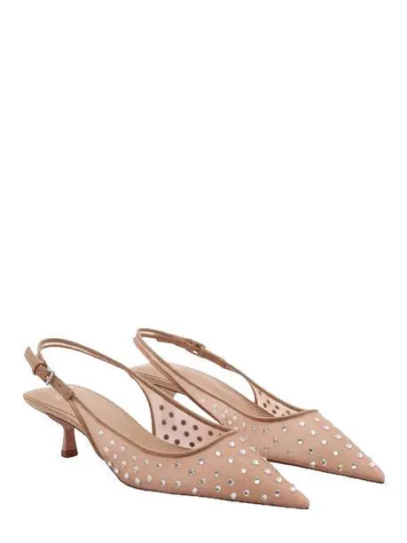 Mango Crystal Embellished Slingback Pumps - Beige