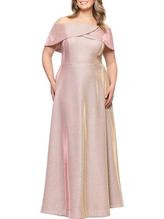 Betsy & Adam Galaxy Metallic Gown - White/ Pink/ Gold