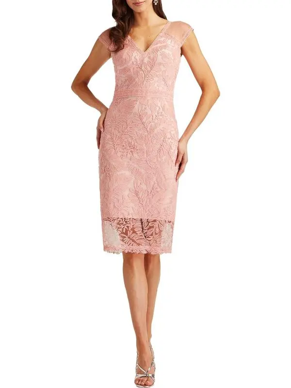 Tadashi Shoji Sleeveless Lace Sheath Cocktail Dress - Adobe Blush