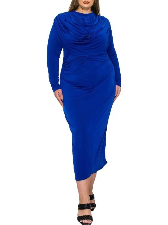 L I V D Aurora Elegance Long Sleeve Midi Dress - Royal