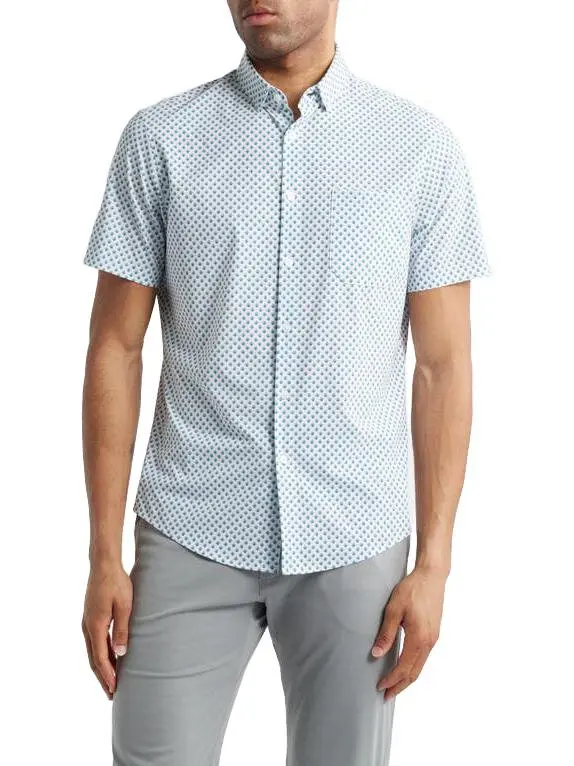 Mizzen+main Leeward Trim Fit Diamond Print Short Sleeve Button-up Shirt - White Foulard