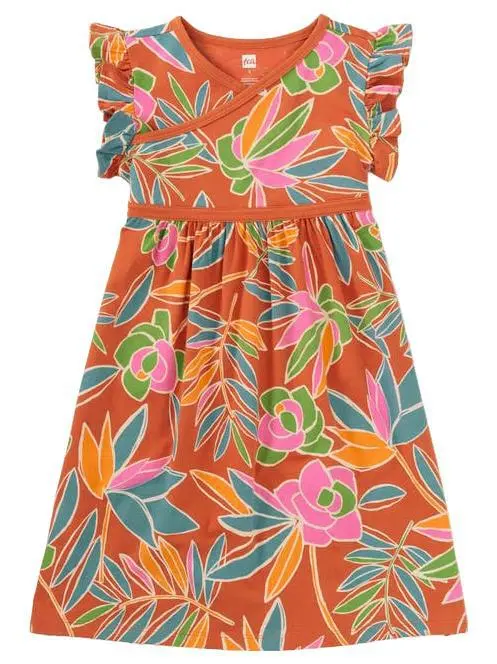 TEA COLLECTION Wrap Neck Dress - Tropical Gardenias