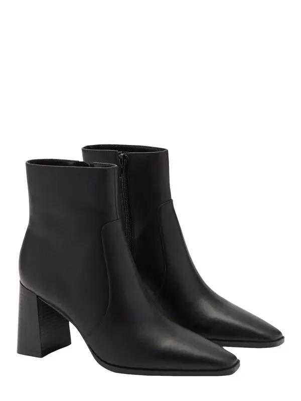Mango Block Heel Leather Bootie - Black