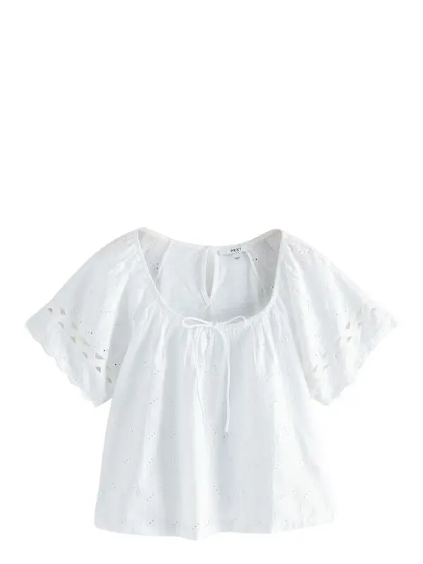 NEXT Broderie Cotton Top With Rickrack Trim - White