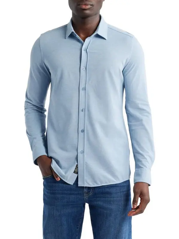 MAVI Cotton Blend Knit Button-up Shirt - Blue Shadow