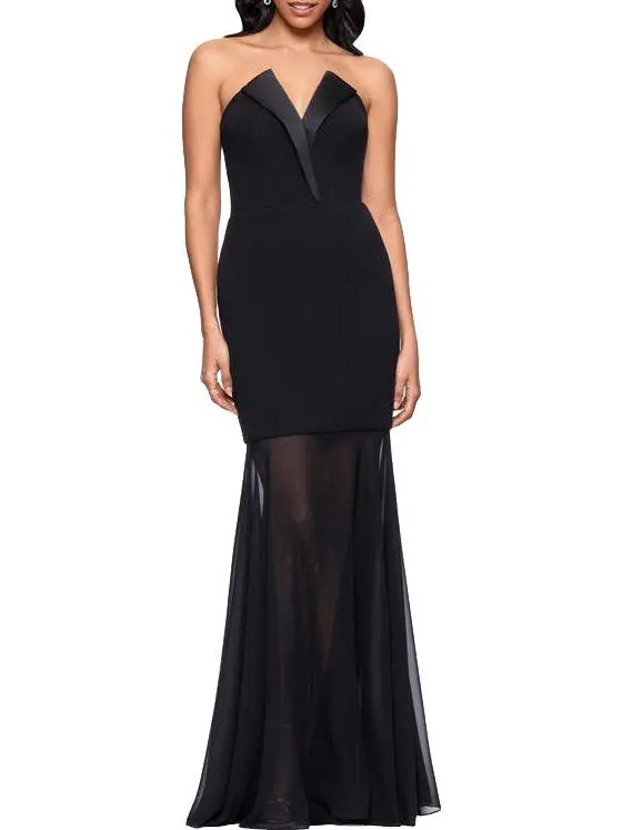Betsy & Adam Strapless Tuxedo Gown - Black
