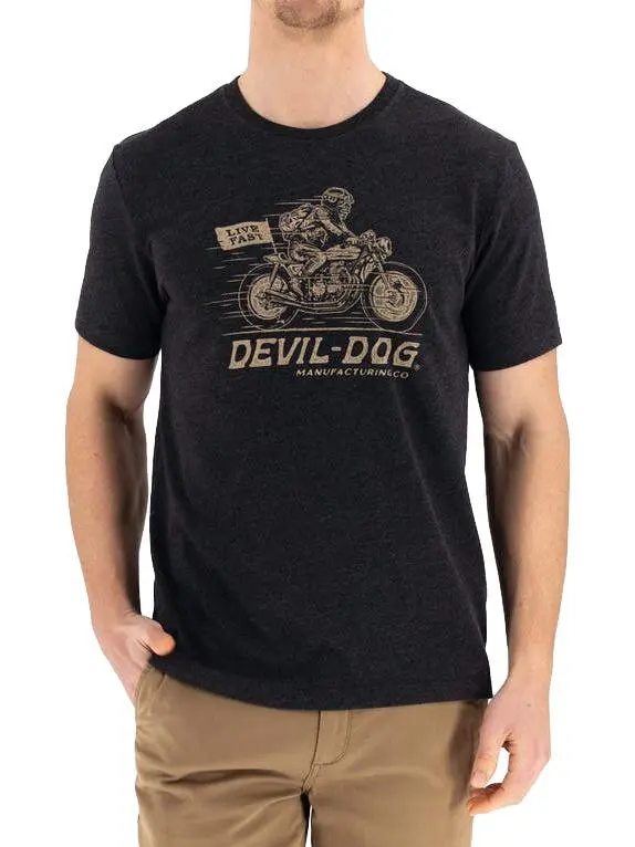 DEVIL-DOG DUNGAREES Live Fast Graphic T-shirt - Dark Grey