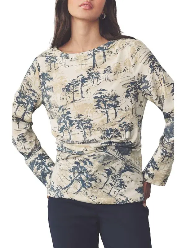 NEXT Printed Ruched Long Sleeve Blouse - White