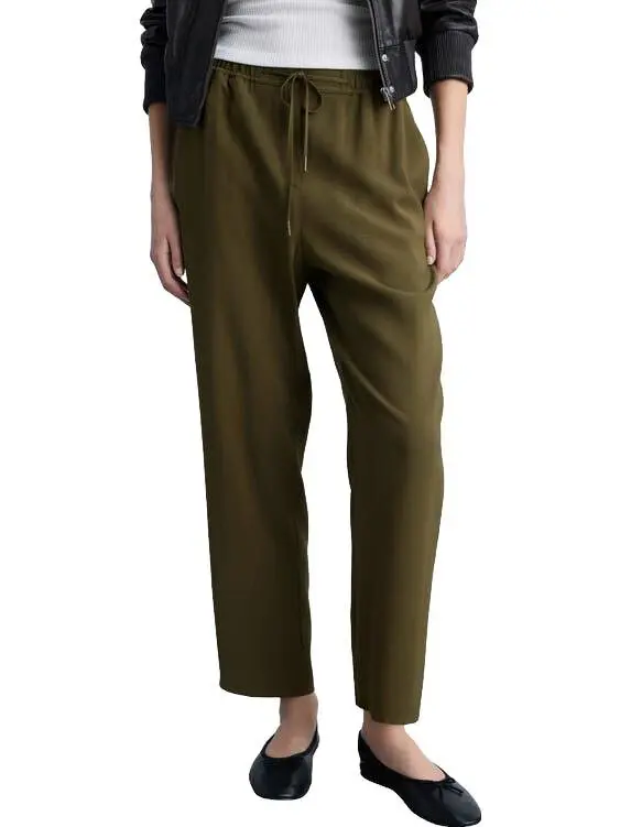 Mango Elastic-waist Flowy Pants - Khaki Green