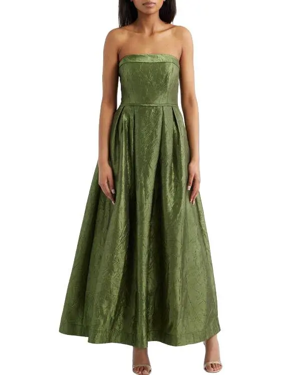 TAHARI ASL Crushed Taffeta Gown - Desert Olive