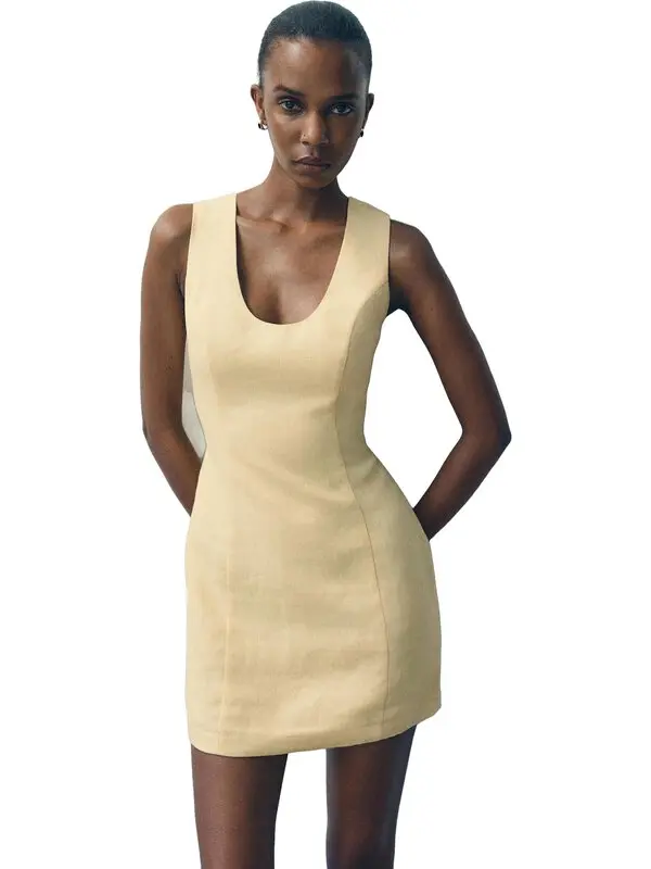 REFORMATION Ara Linen Mini Dress - Yellow
