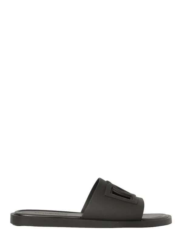 Dolce & Gabbana Rubber Slides With Carved Dg Monogram - Black