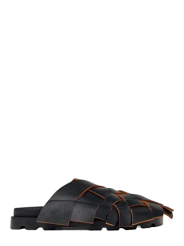 Camper Woven Leather Slides - Black