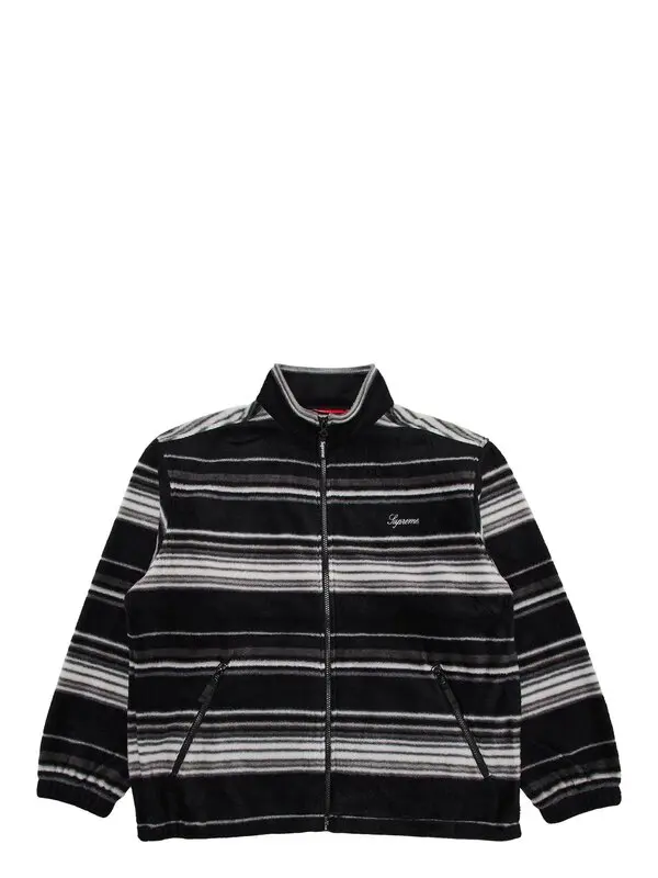Supreme Stripe Zip Up Fleece Jacket - Black