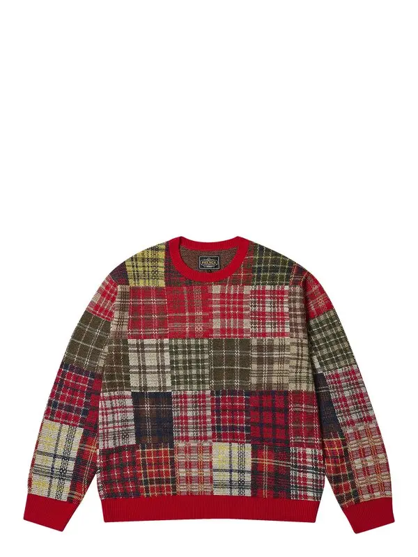 PALACE X Beams Plus Patchwork Crew Knit - Red