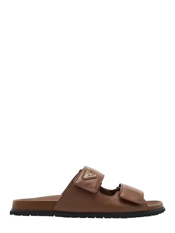 Prada Leather Slide Sandals - Cacao
