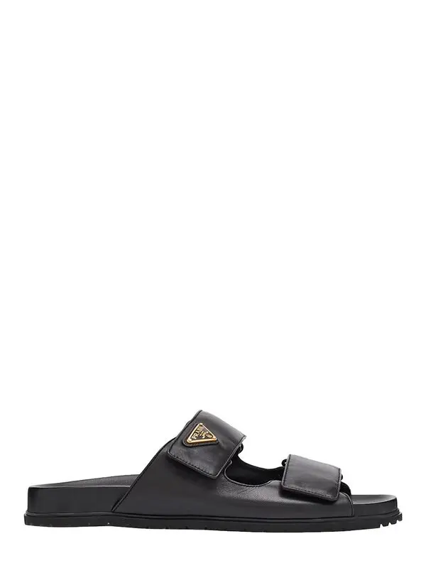 Prada Leather Slide Sandals - Nero