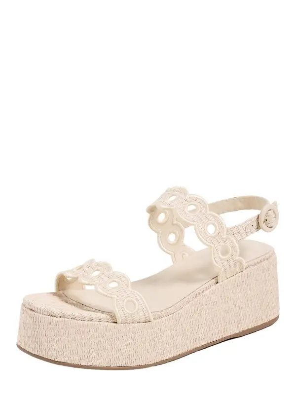 Larroude Florence Broderie Flatform Sandals - Natural