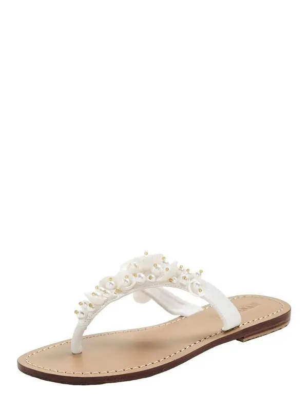 Mystique Beaded Thong Sandals - White/pearl