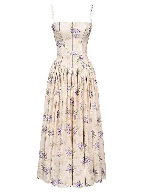 House Of Cb Ysabella Floral-print Stretch-cotton Midi Dress - Ivory Peony Floral