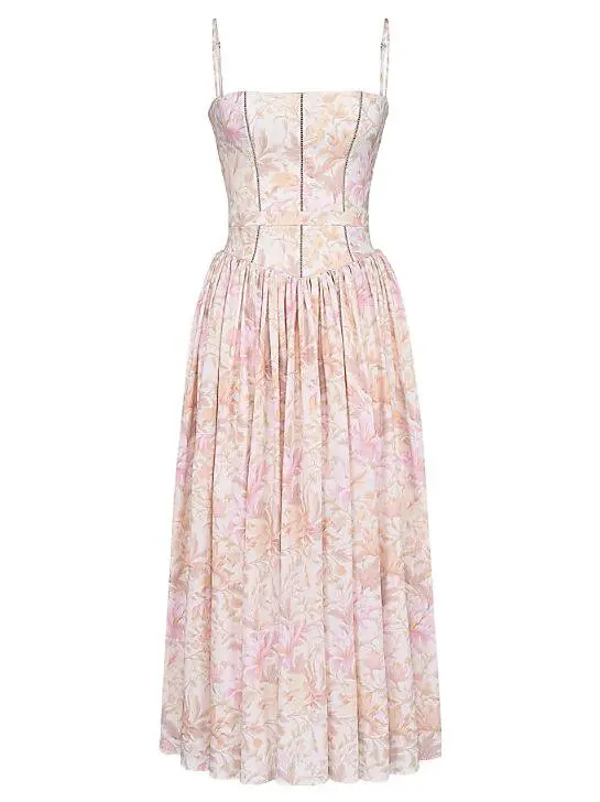 House Of Cb Ysabella Floral-print Stretch-cotton Midi Dress - Peach Floral Print