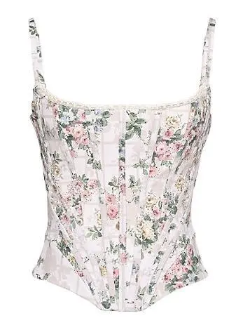 House Of Cb Cadie Ribbon-print Corset Top - Cream Floral