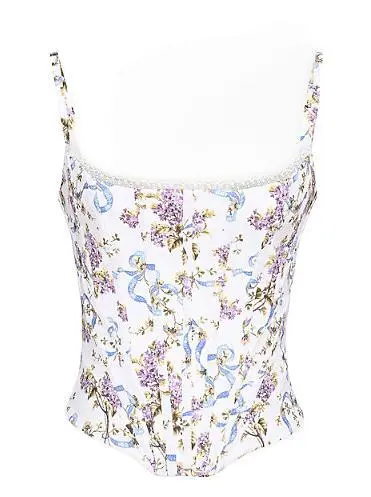 House Of Cb Cadie Ribbon-print Corset Top - White Floral