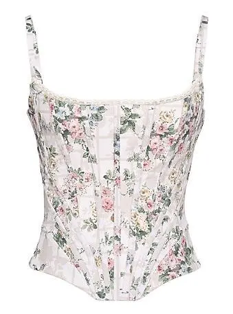 House Of Cb Cadie Ribbon-print Corset Top - White