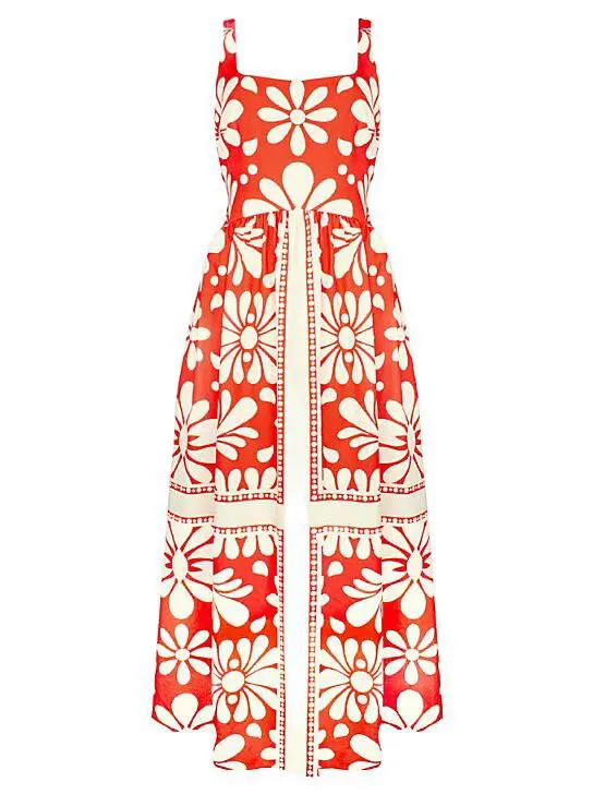 RO&ZO Raya Graphic-print Cotton Maxi Dress - Red