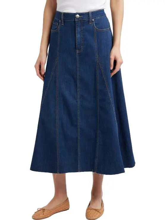 1822 Denim Raw Hem Denim A-line Midi Skirt - Quinlin