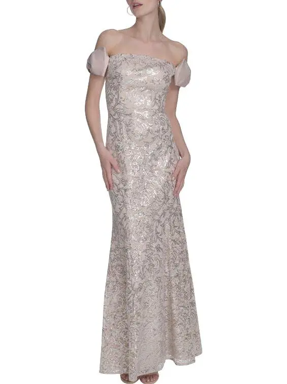 Eliza J Bow Sequin Mermaid Gown - Champagne