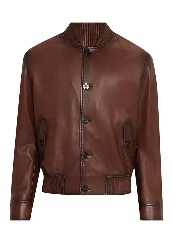 Emporio Armani Napa Leather Bomber Jacket - Brown