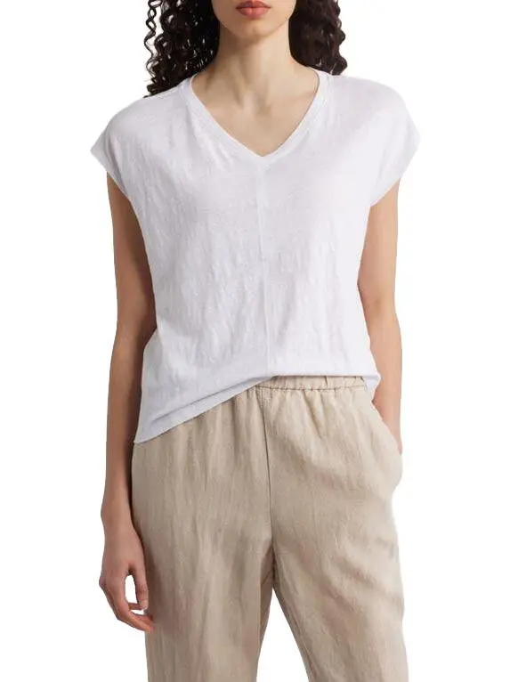 Eileen Fisher Boxy V-neck Organic Linen T-shirt - White