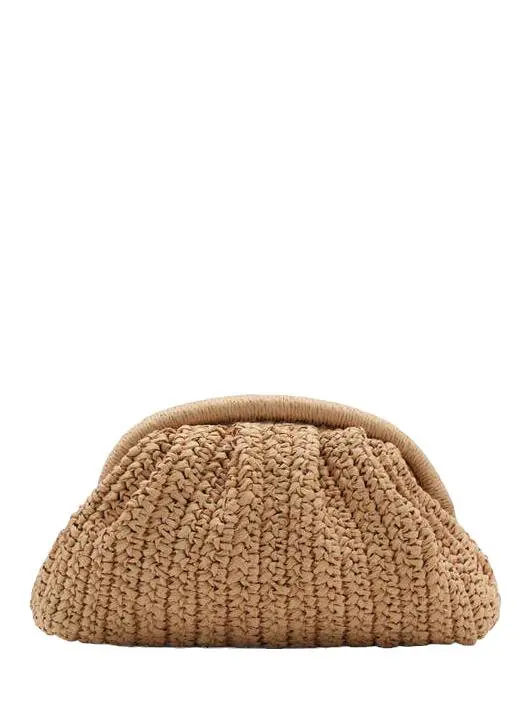 Mango Natural Fiber Clutch With Removable Chain Strap - Beige