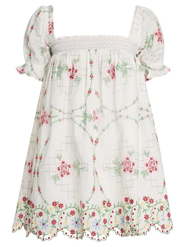 DAMSON MADDER Lulu Rose Embroidered Mini Dress - White