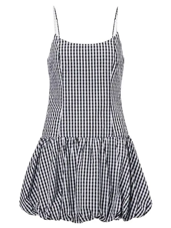 Faithfull The Brand Gingham Gathered Cotton Poplin Minidress - Black