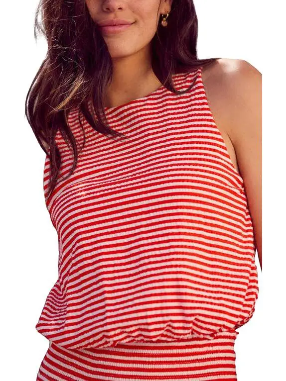 NEXT Sleeveless Striped Bubble Hem Cotton Top - Red/white Stripe