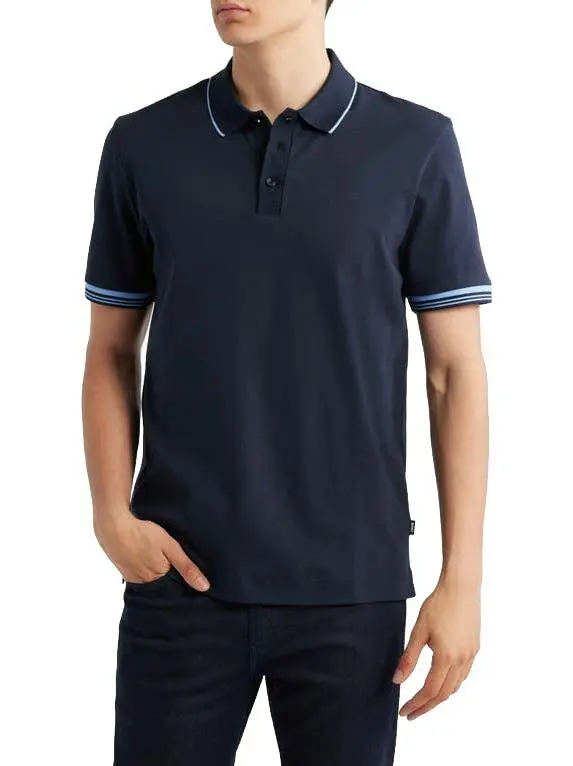 BOSS Parlay Tipped Cotton Polo - Dark Blue