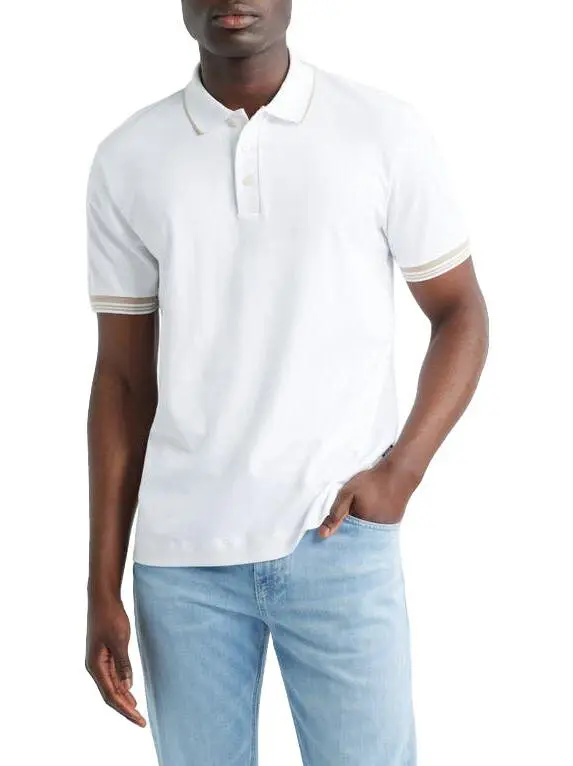 BOSS Parlay Tipped Cotton Polo - White