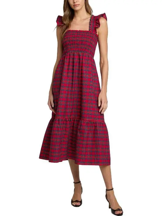 THE STANDARD STITCH Flounce Smocked Midi Dress - Red Plaid