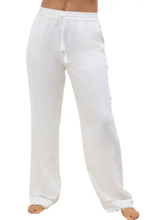 NEXT Crinkled Tie Waist Wide Leg Pants - White