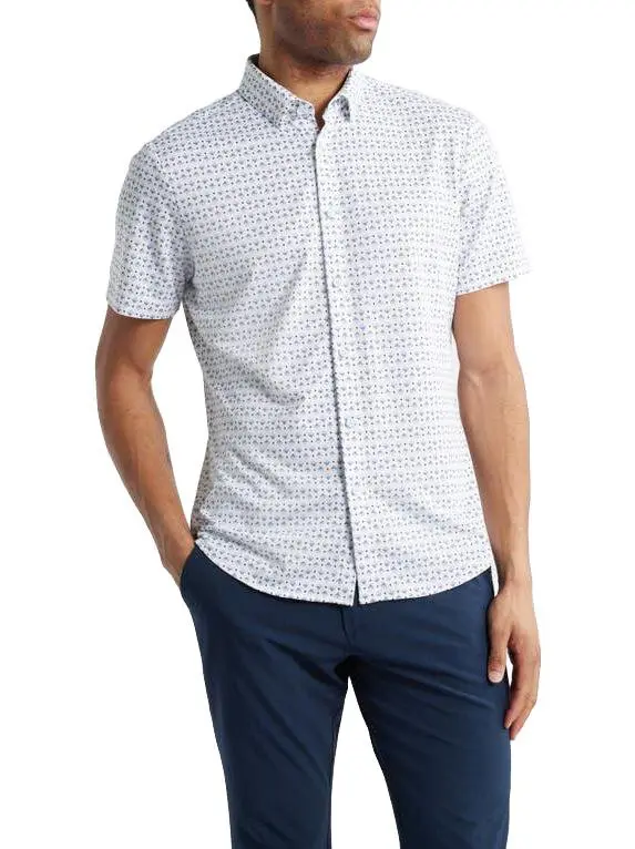 Mizzen+main Halyard Trim Fit Geo Print Short Sleeve Button-up Shirt - Navy Layered Diamond