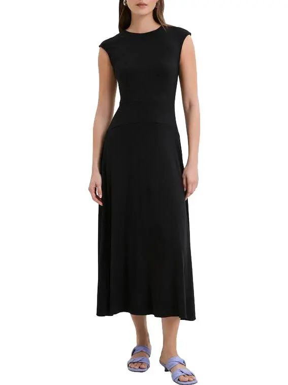 MARCELLA Alina Cap-sleeve A-line Midi Dress - Black