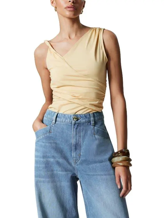 & Other Stories Asymmetric Drape Sleeveless Top - Yellow Light