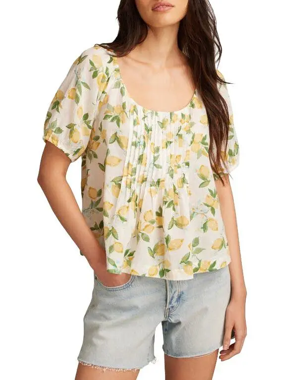 Lucky Brand Pleated Babydoll Top - Lemon Multi