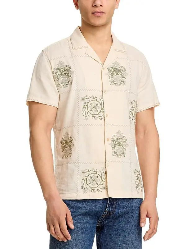 Rails Clairo Quilt Squares Short Sleeve Shirt - Cream Quilt Squares
