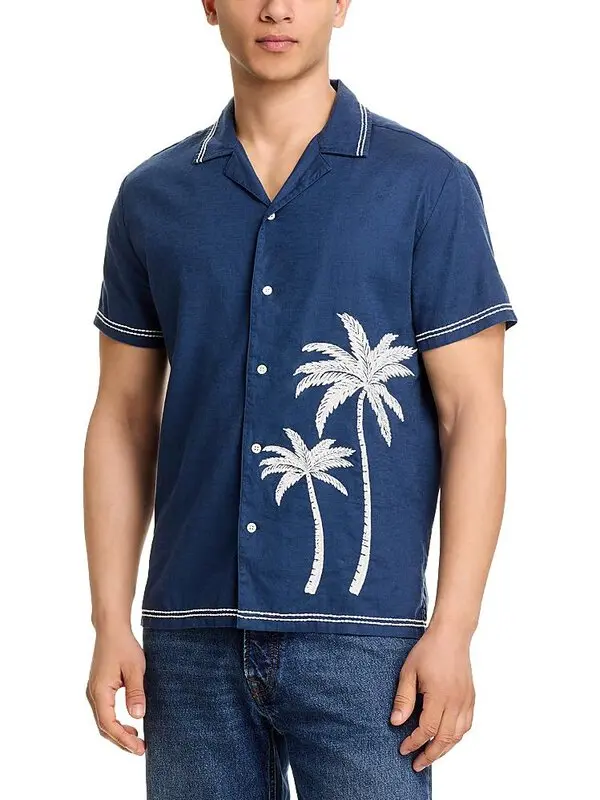 Rails Gibson Embroidered Palm Short Sleeve Shirt - Navy White Palm