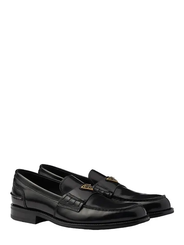 Prada Brushed Leather Loafers - Black