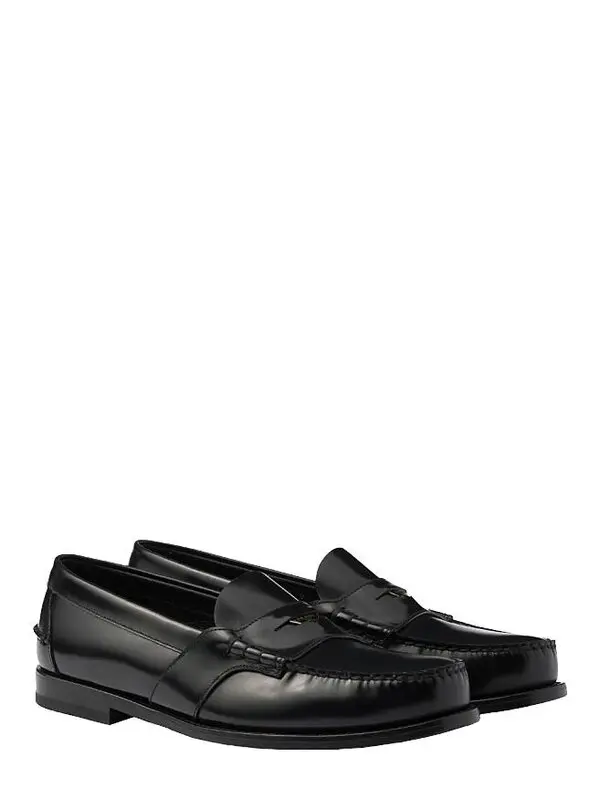 Prada Brushed Leather Loafers - Black