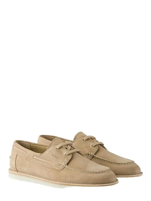 Prada Bleached Suede Boat Shoes - Neutral